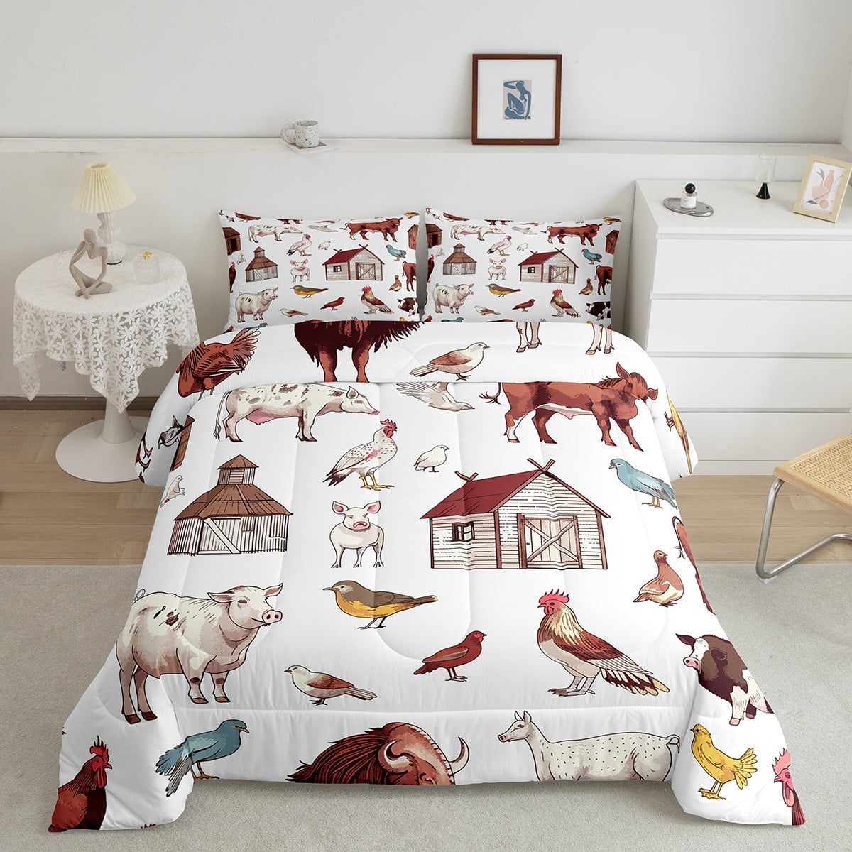 Farm Animals Comforter Set Cow Bull Queen Bedding Sets,Rooster Pig ...