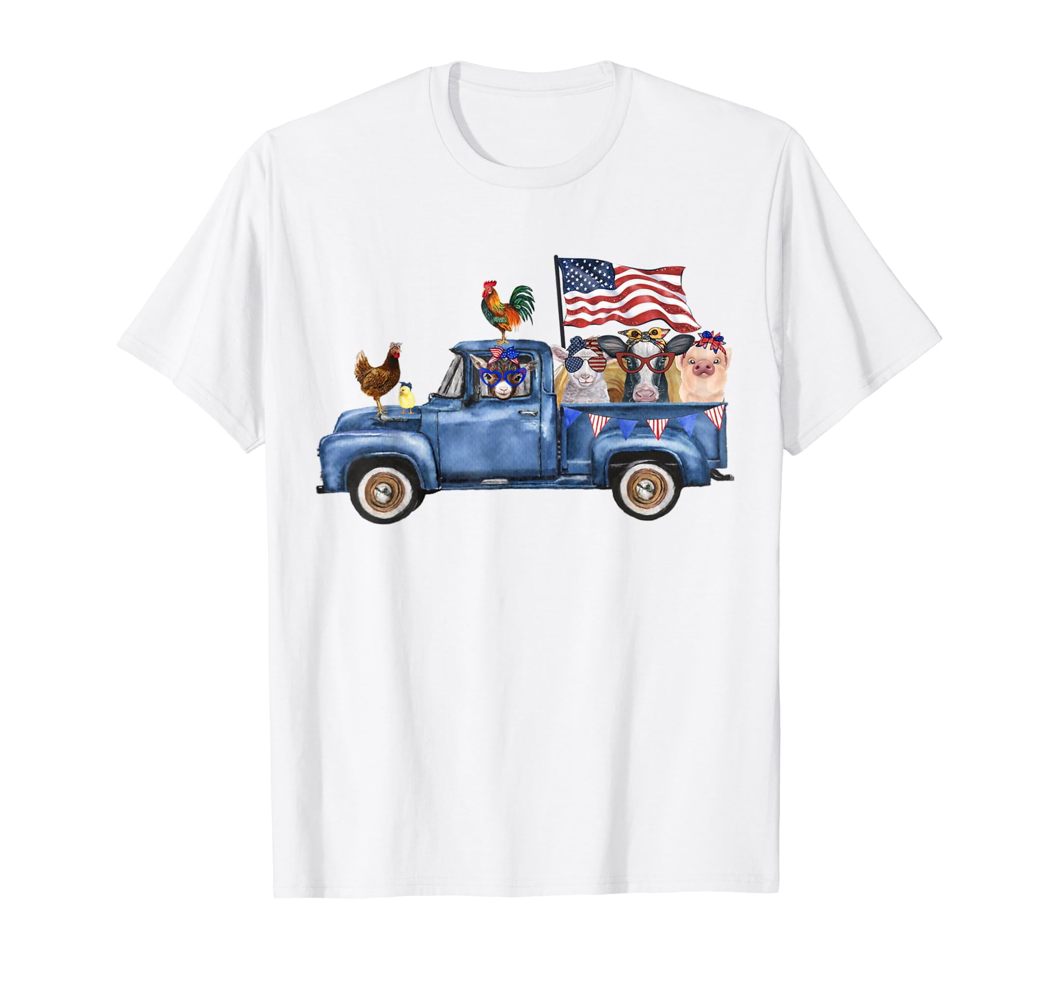 Farm Animals Cow Pig Goat Chicken Farm Truck American Flag T-Shirt ...