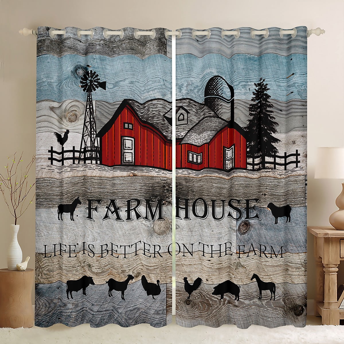 Farm Animals Curtains & Drapes Windmill Decor Farmhouse Country Lodge ...
