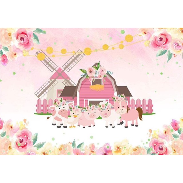 Farm Animals Custom Birthday Backdrop Windmill Background Baby Shower ...
