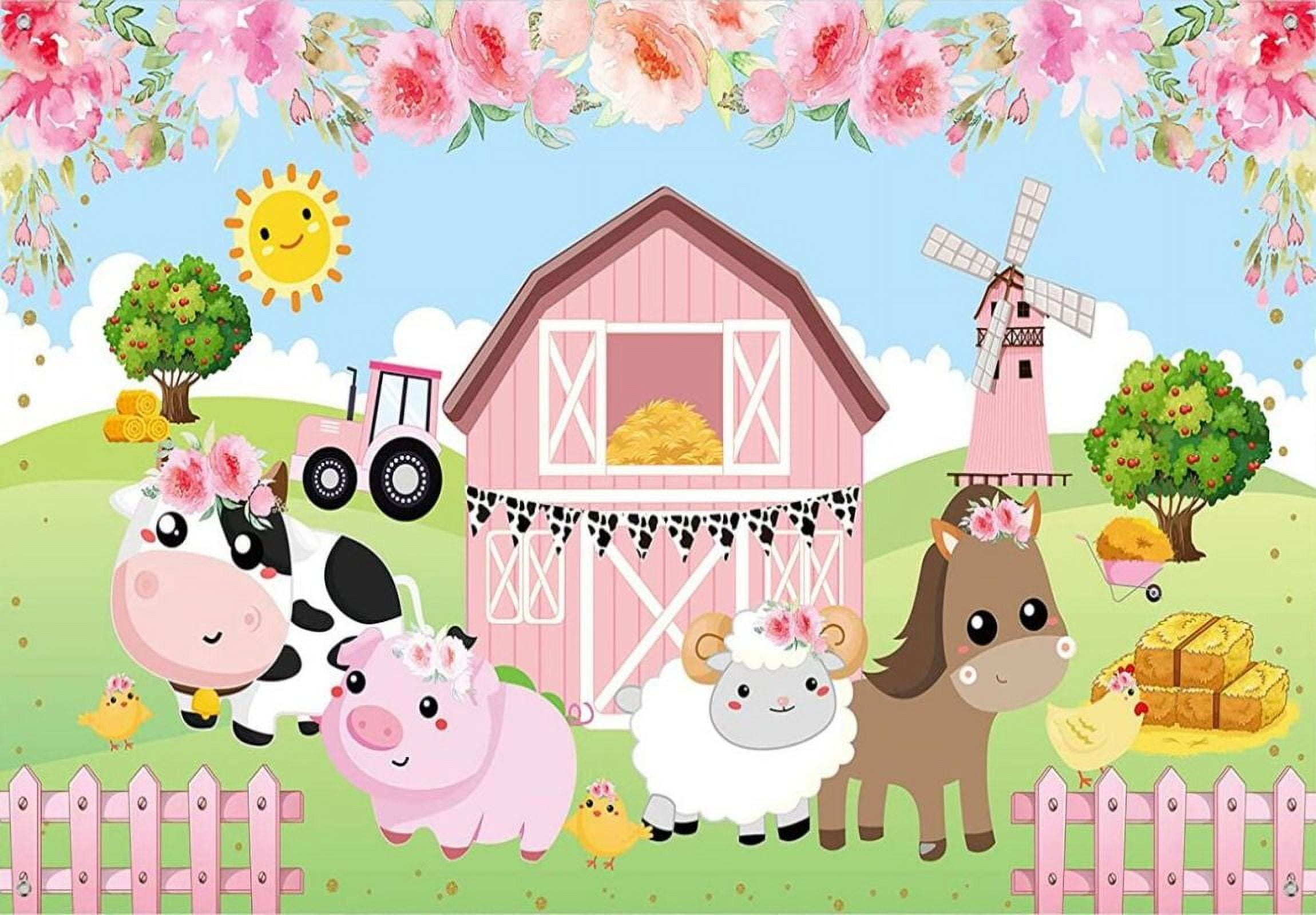 Farm Animals Custom Birthday Backdrop Windmill Background Baby Shower ...