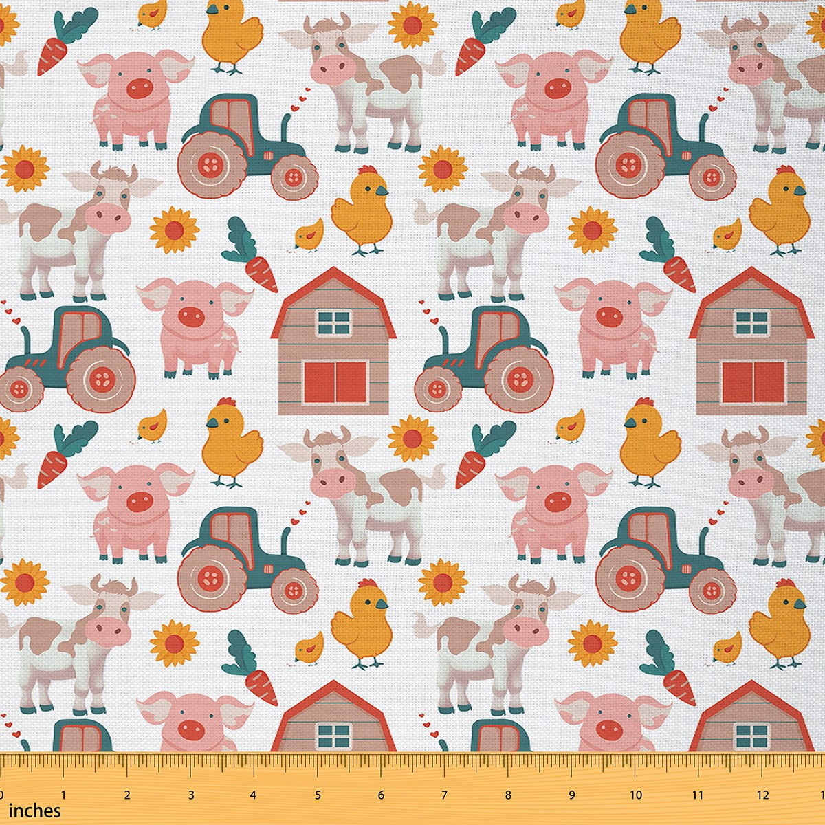 Farm Animals Fabric by the Yard,Green Tractor Decorative Fabric,Cute ...