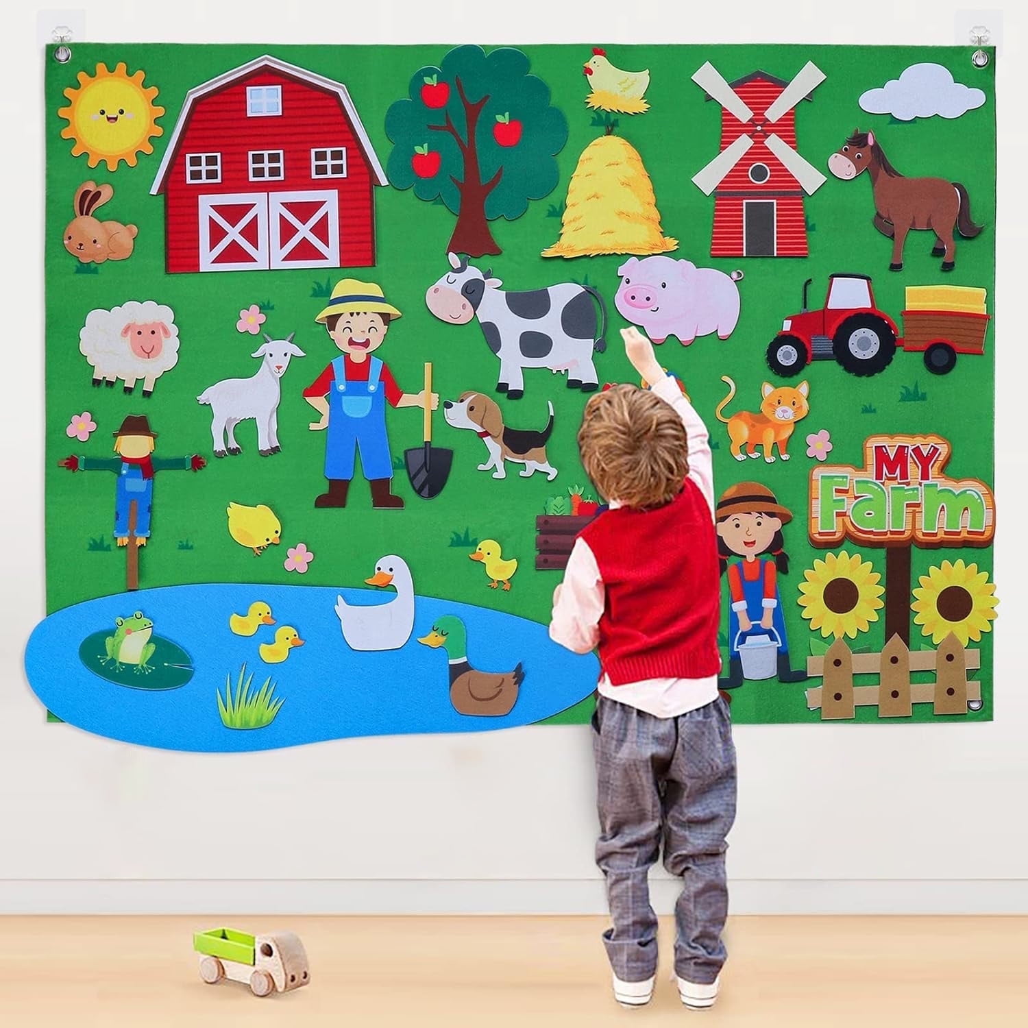 Farm Animals Felt Story Board Set, 3.5 Ft Toddlers Preschool Farmhouse ...