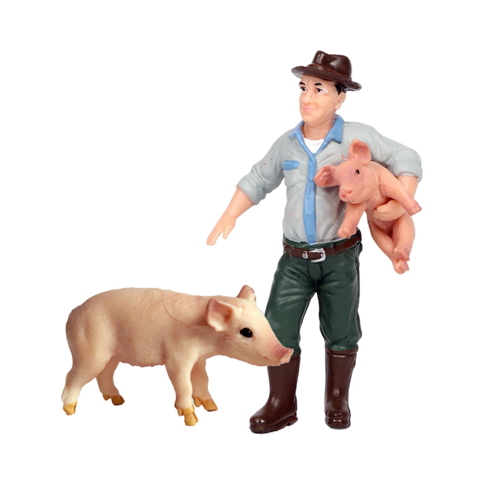 Farm Animals Figures Toy Keeper Farmer Decorations Early Educational ...
