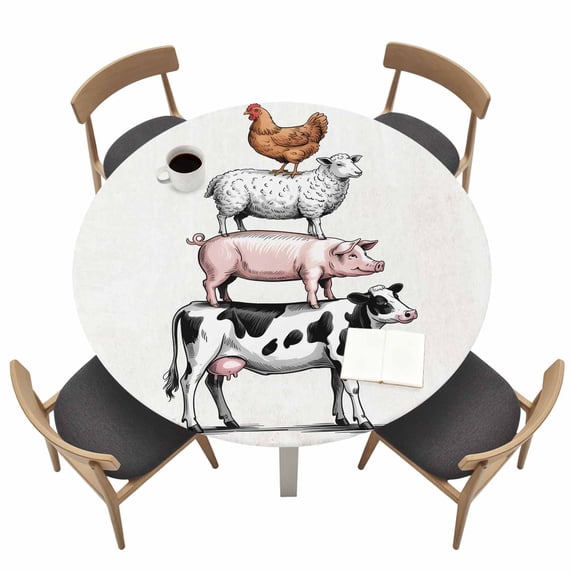 Farm Animals Fitted Tablecloth with Elastic Edged, Round Table Cloth ...