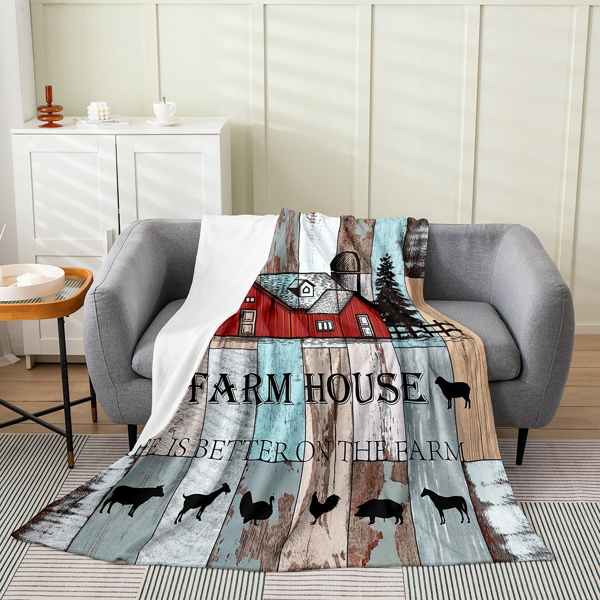 Farm Animals Fleece Blanket Windmill Decor Farmhouse Flannel Blanket ...