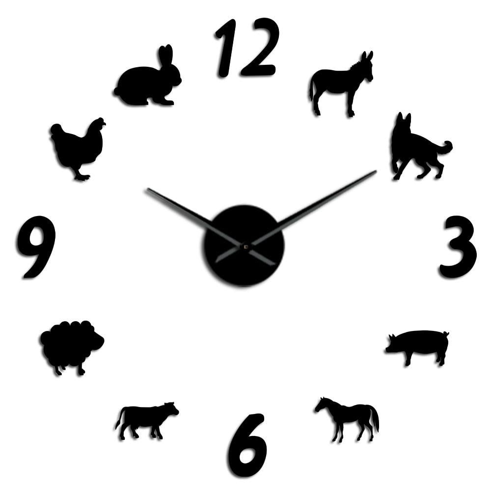 Farm Animals Frameless Wall Clock Stickers, DIY Modern Decorative ...