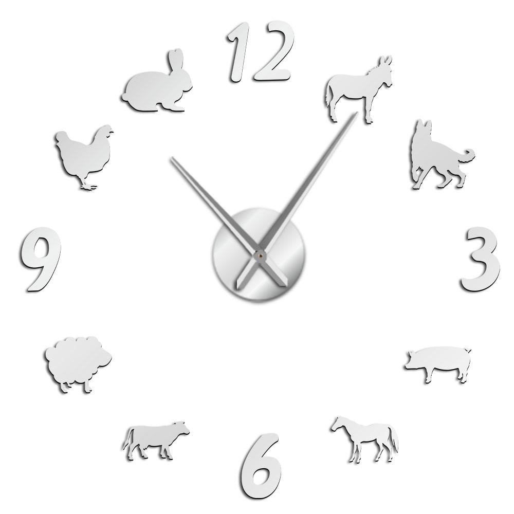 Farm Animals Frameless Wall Clock Stickers, DIY Modern Decorative ...