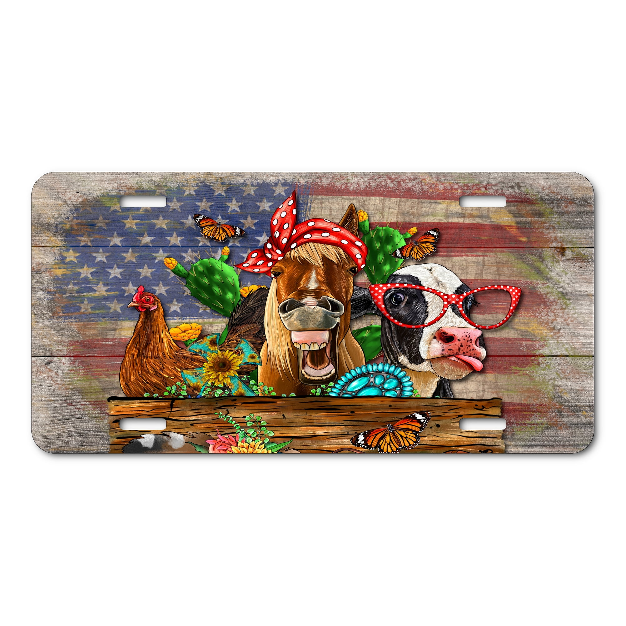 Farm Animals Funny License Plate - Whimsical Horse, Cow and Chicken ...