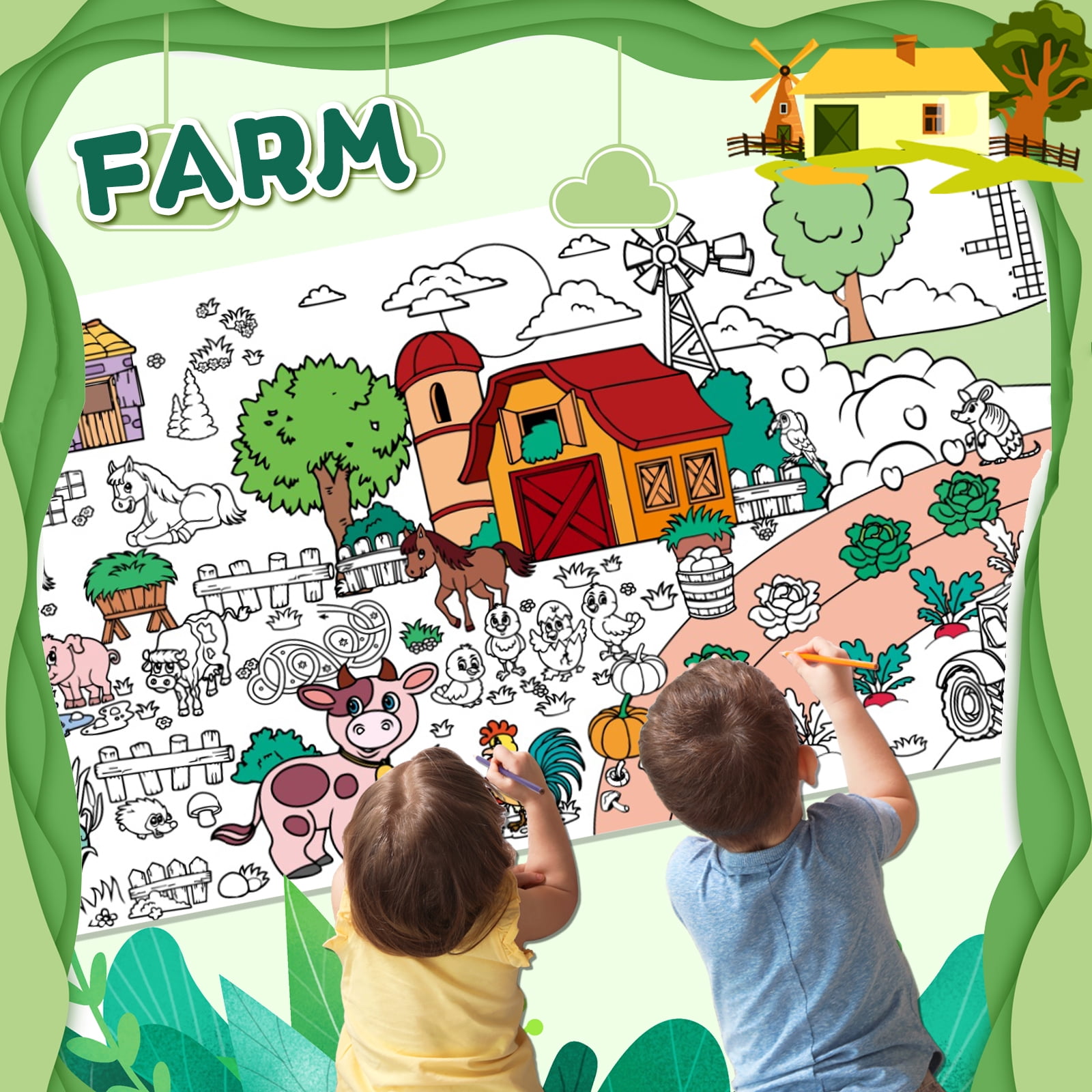 Farm Animals Giant Coloring Poster for Kids, DIY Coloring Tablecovers ...