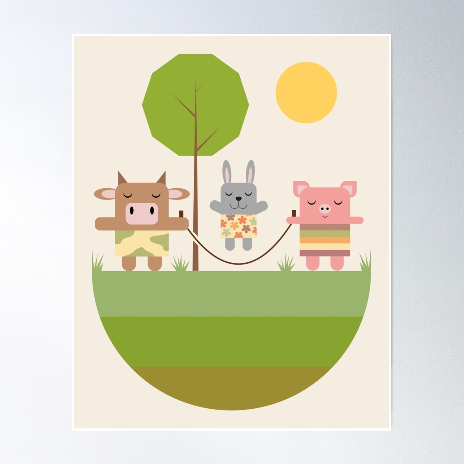 Farm Animals Jumping Rope Poster Wall Art, Modern Wall Decor, 8x12 ...