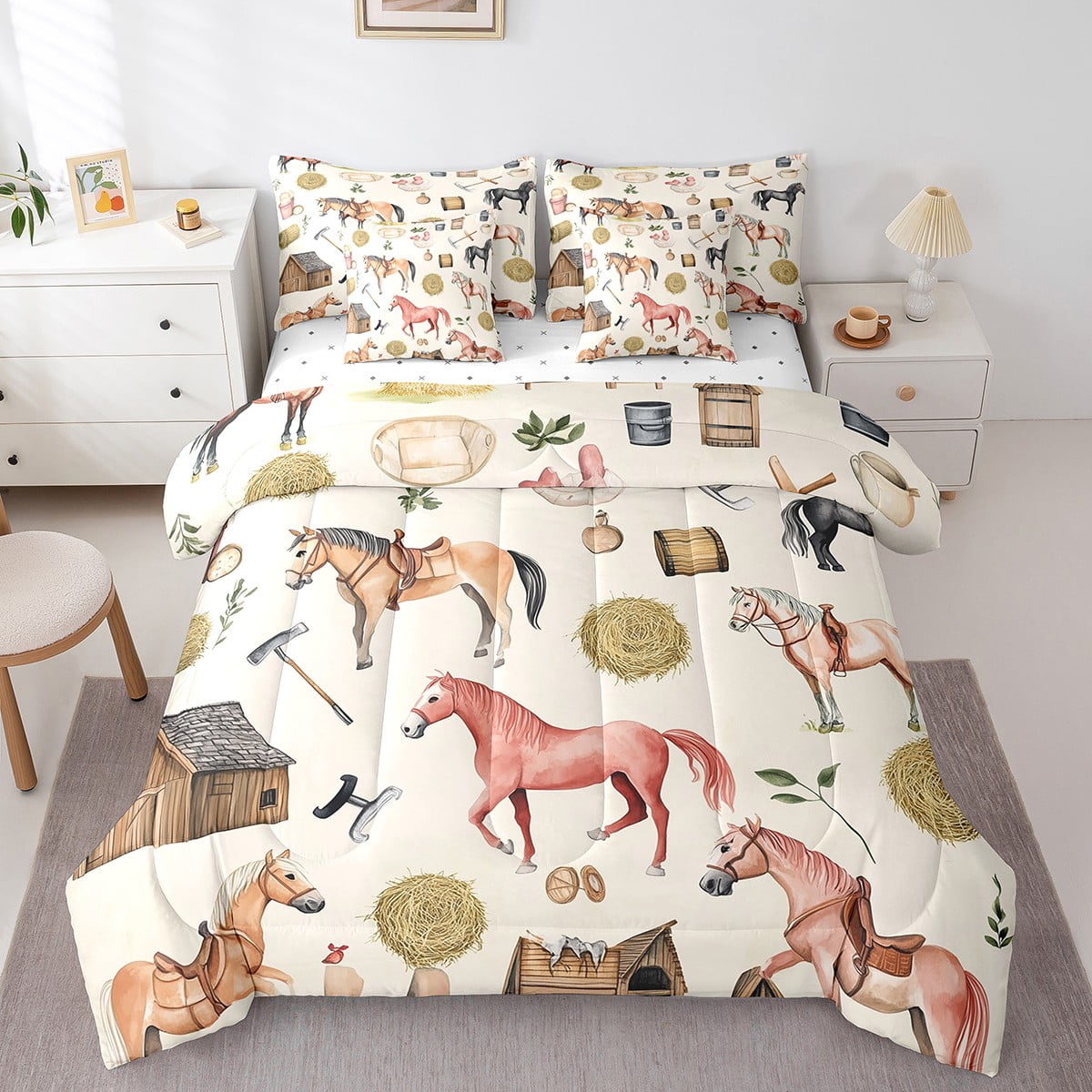 Farm Animals King Comforter Set 7 Piece Rustic Farmhouse Horse Bed In A ...