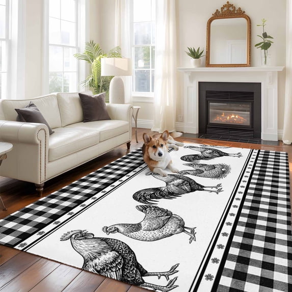 Farm Animals Large Area Rugs 6x9 ft Graffiti Line Drawing Rooster Hen ...