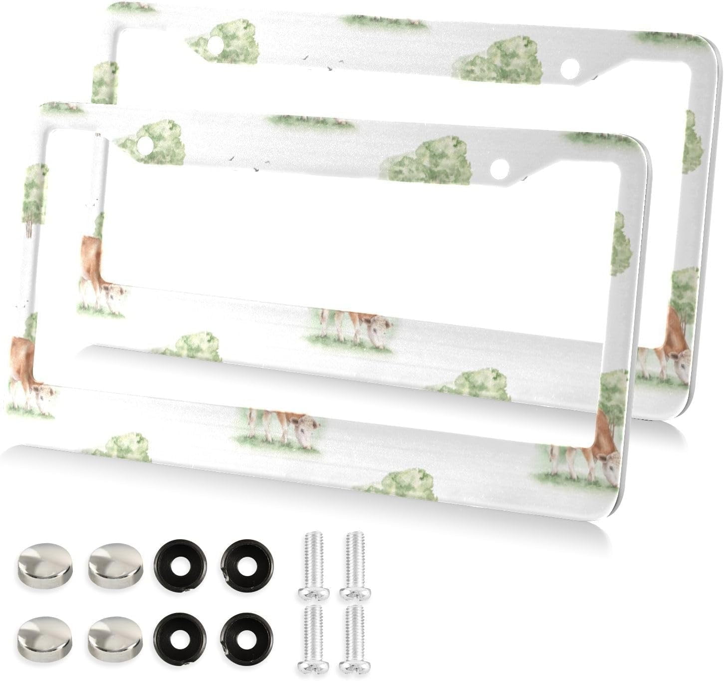 Farm Animals License Plate Frame - 2 Pack Universal Stainless Steel ...