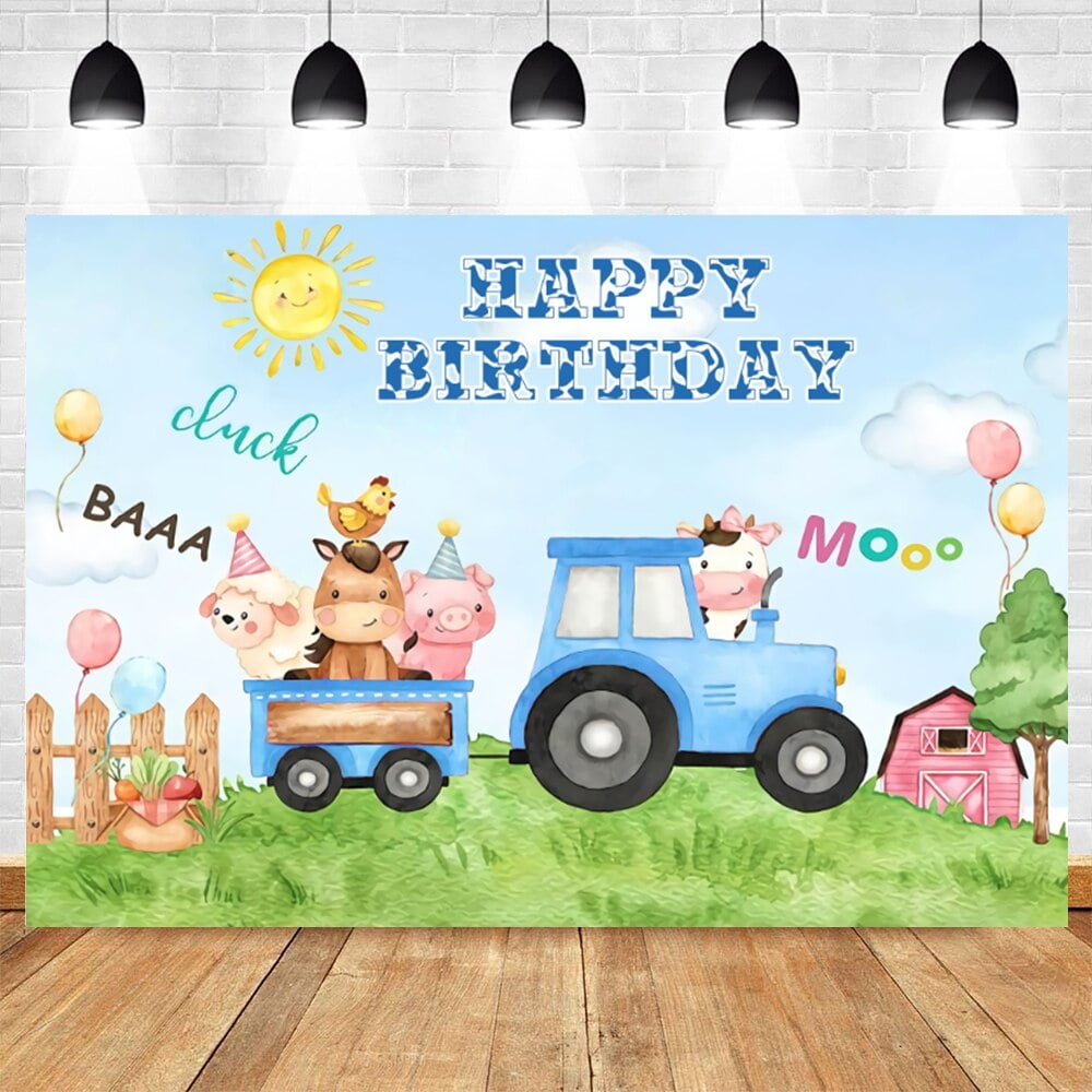Farm Animals Party Backdrop Tractor Children Boy Birthday Background ...