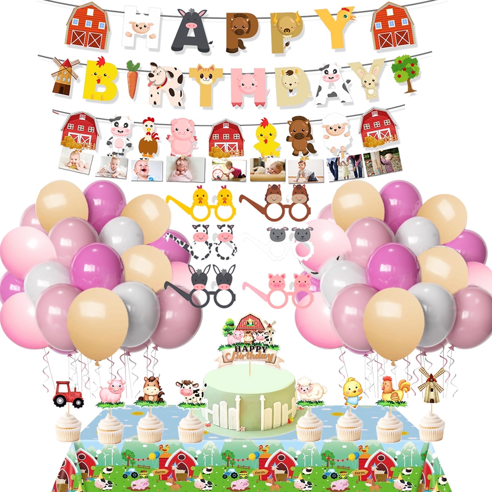 Farm Animals Party Decorations Happy Birthday Banner and Hanging Swirls ...