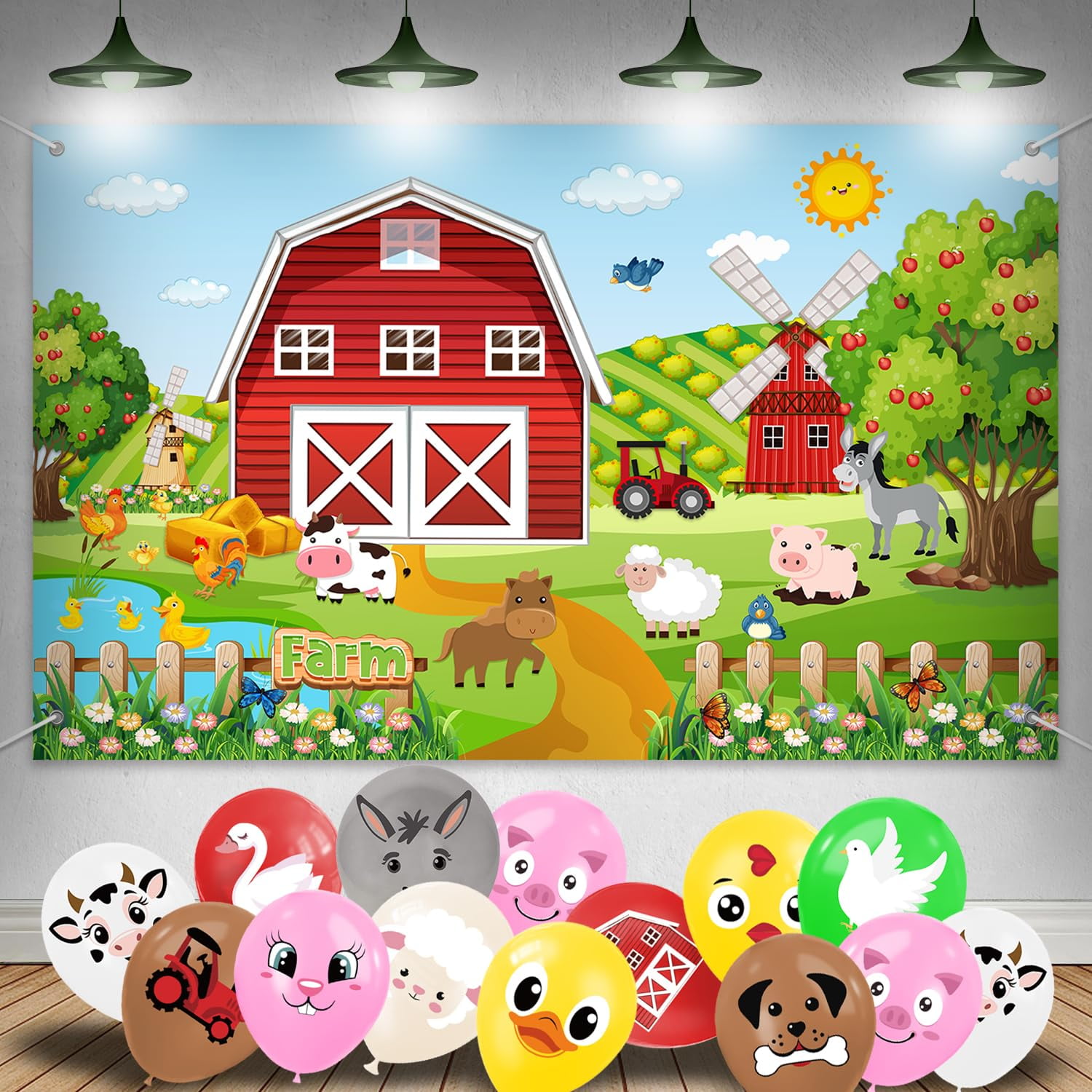 Farm Animals Party Decorations OIF8 Set, Barnyard Backdrop Banner 5.9 x ...