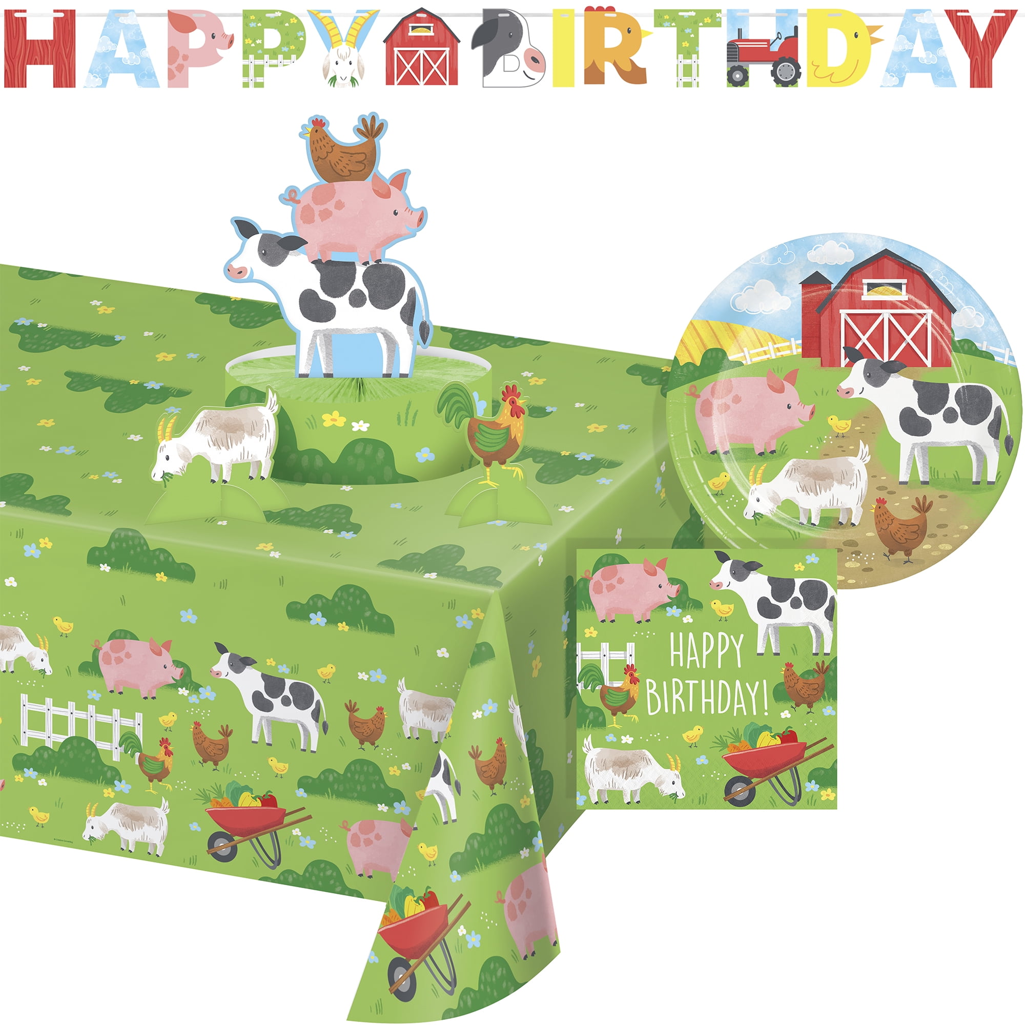 Farm Animals Party Deluxe Tableware and Decorations Kit, Serves 8 ...