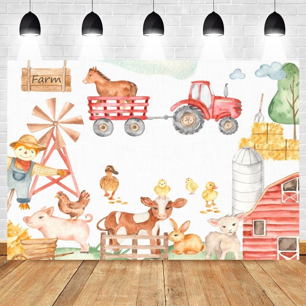 Farm Animals Photography Backdrop Red Barn Barnyard Baby Shower Boys ...