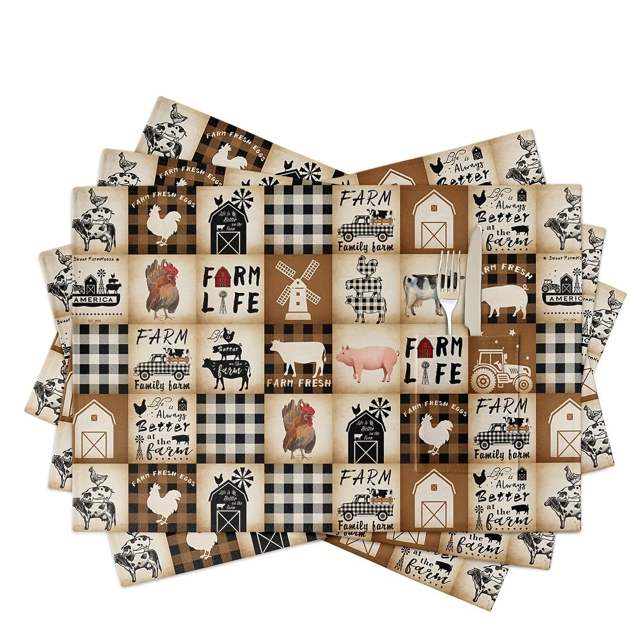 Farm Animals Placemats Set of 4 for Dining Table, Woven Place Mats with ...