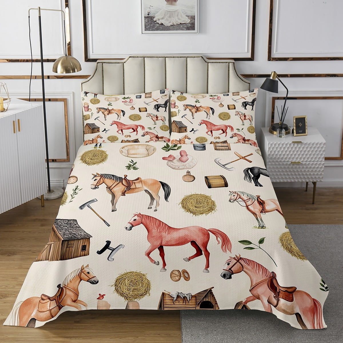 Farm Animals Quilt Set Rustic Farmhouse Horse Bedspread Set King Size ...