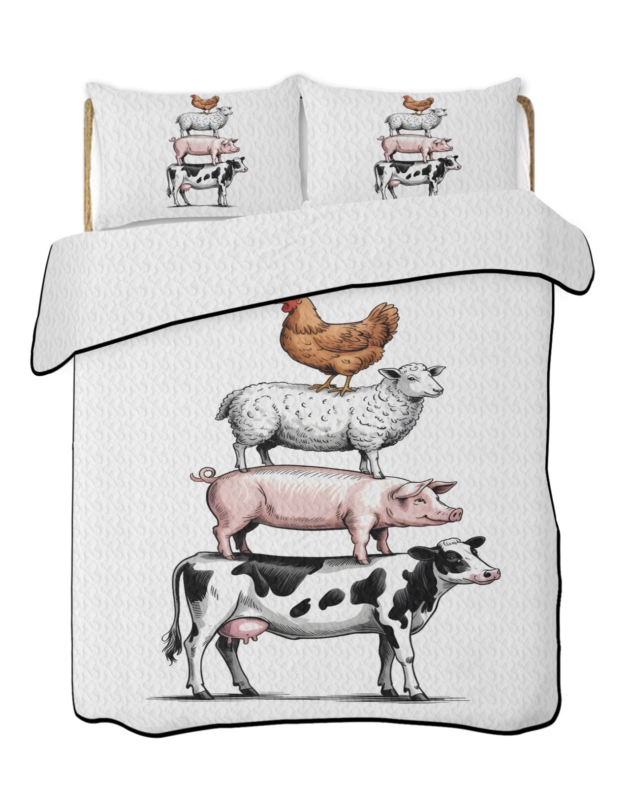 Farm Animals Quilts Bedding Set Full Size Cow Pig Chickens Countryside ...