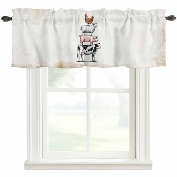 Farm Animals Rod Pocket Curtain Valance, Retro Farmhouse Cow Pig ...
