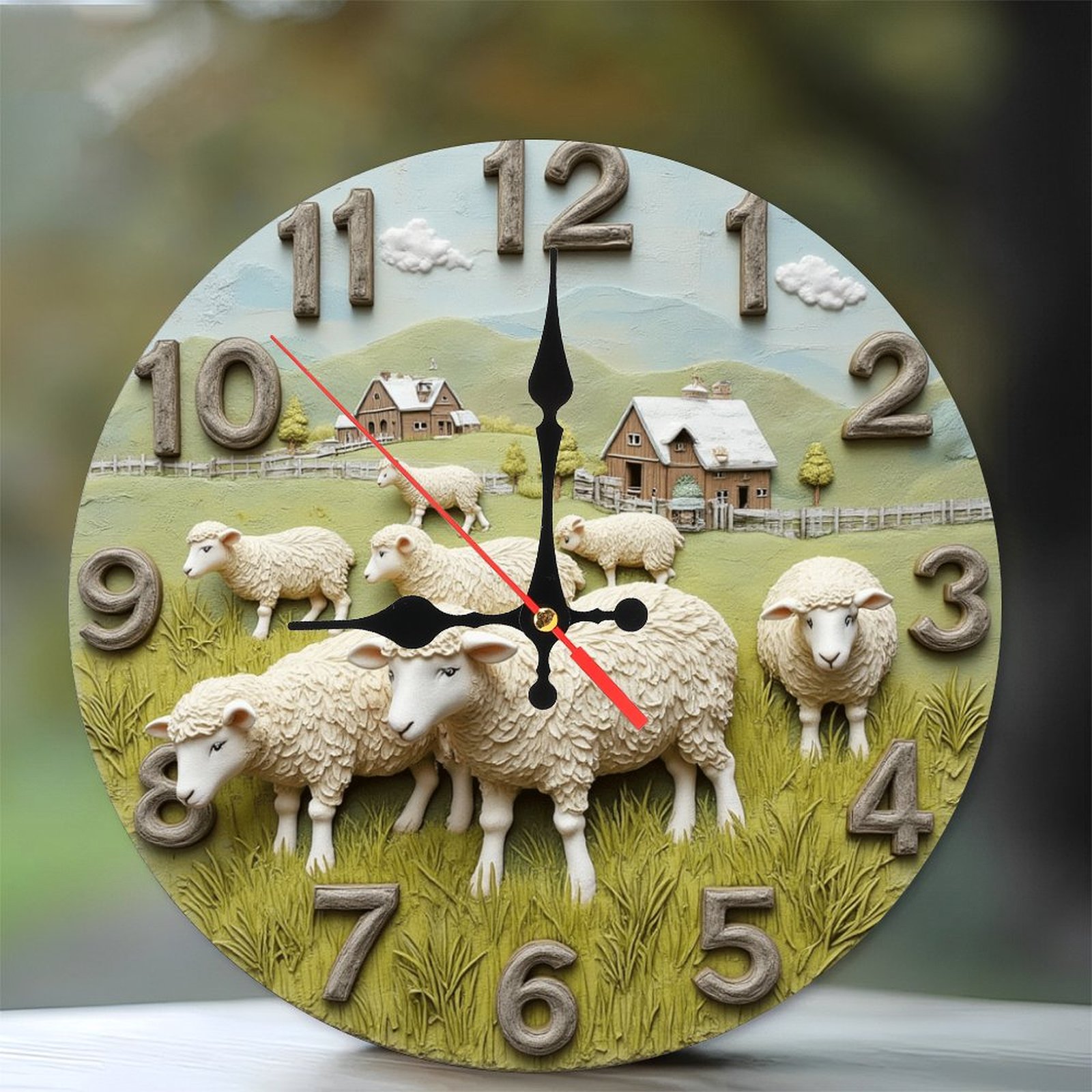 Farm Animals Sheep Clock Wall Decor 10-Inch Silent Wooden Wall Clock ...