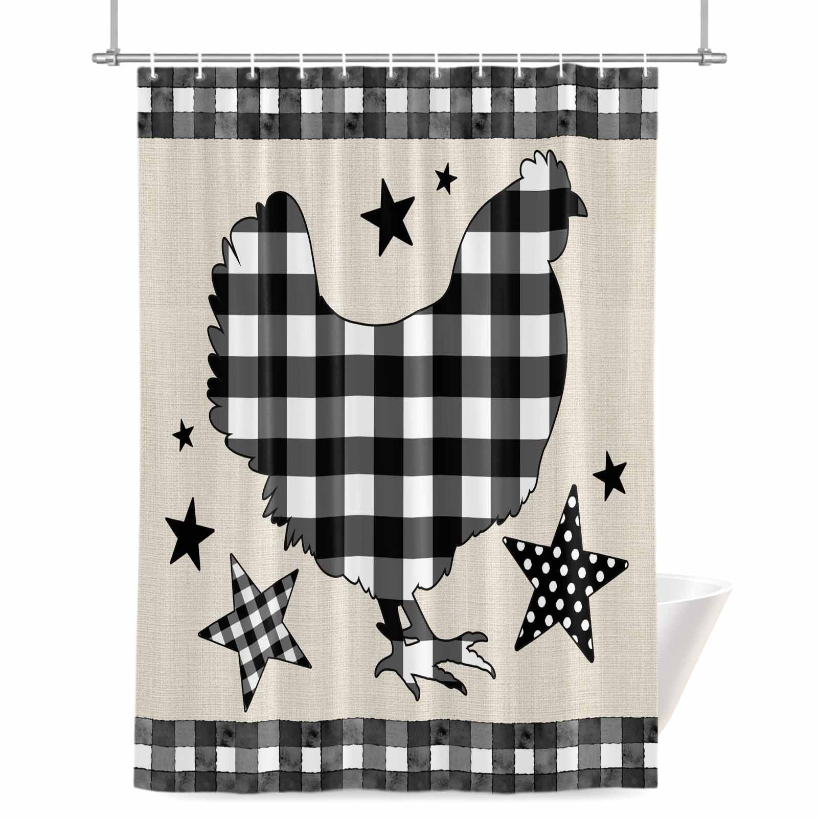 Farm Animals Shower Curtains for Bathroom, Star Hen Linen Texture Black ...