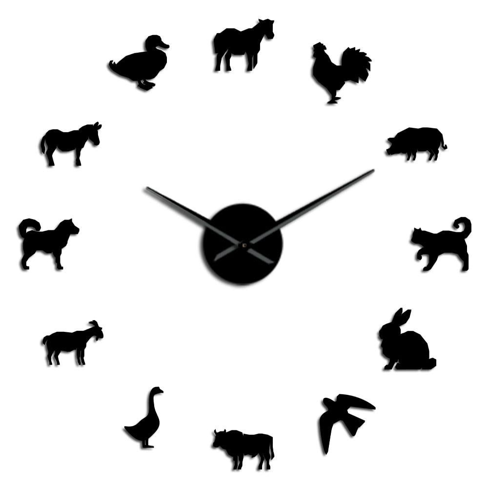 Farm Animals Silhouettes Frameless Wall Clock Stickers, DIY Modern ...