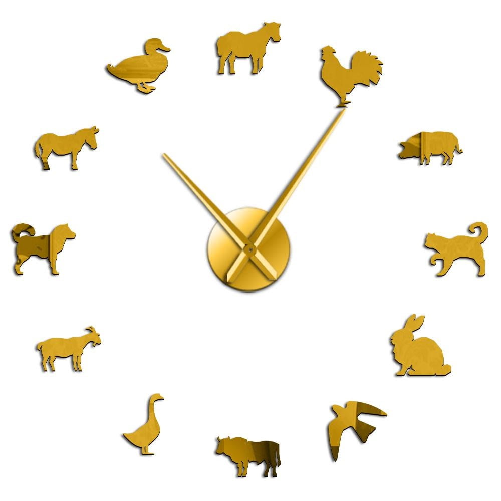 Farm Animals Silhouettes Frameless Wall Clock Stickers, DIY Modern ...