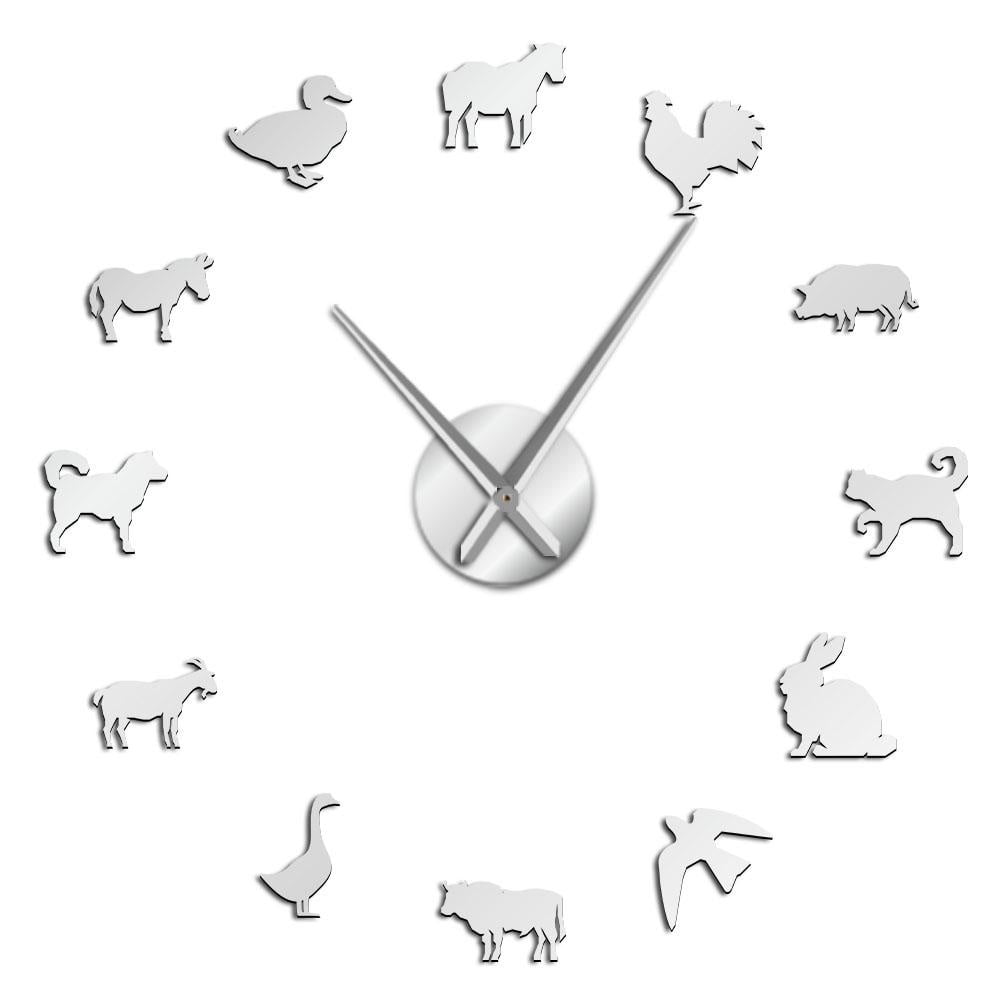 Farm Animals Silhouettes Frameless Wall Clock Stickers, DIY Modern ...