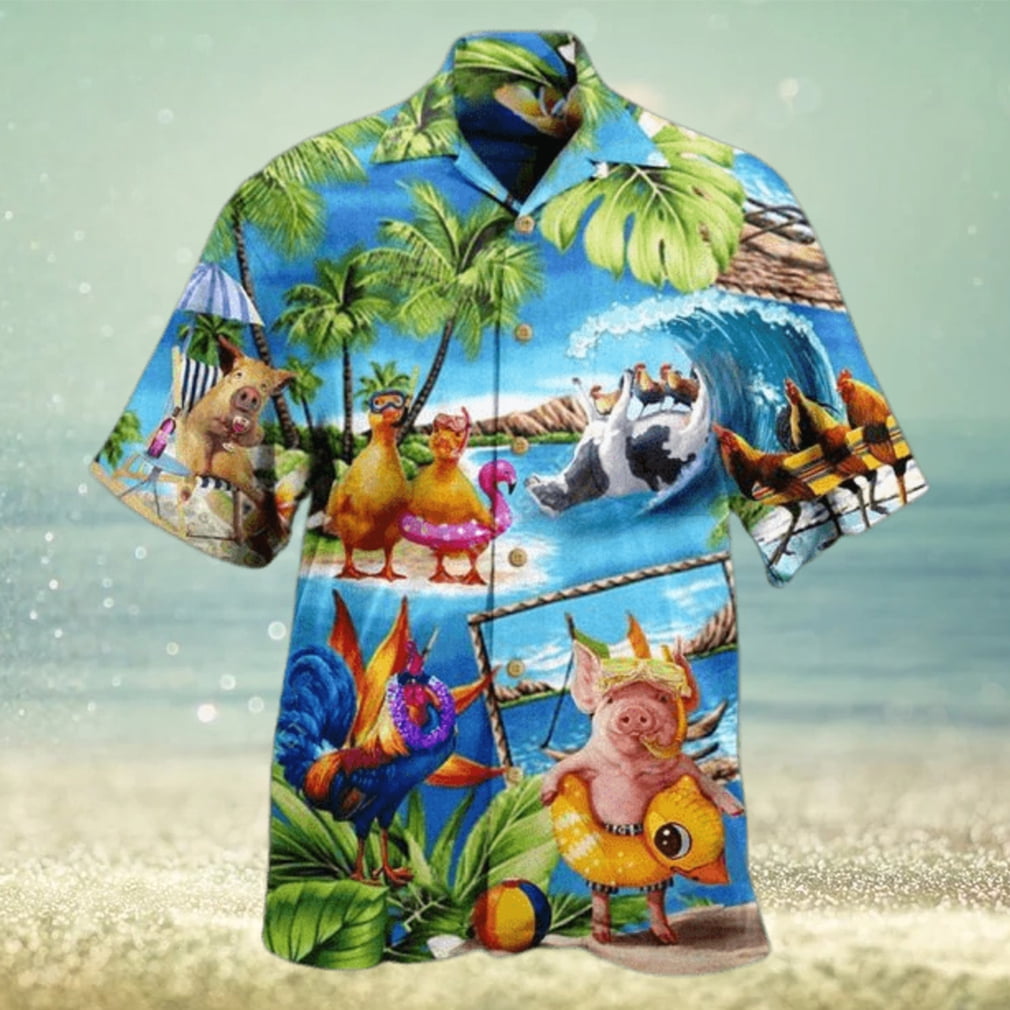 Farm Animals Stay Cool Duck Chicken Pig – Farmer Hawaiian Shirt ...