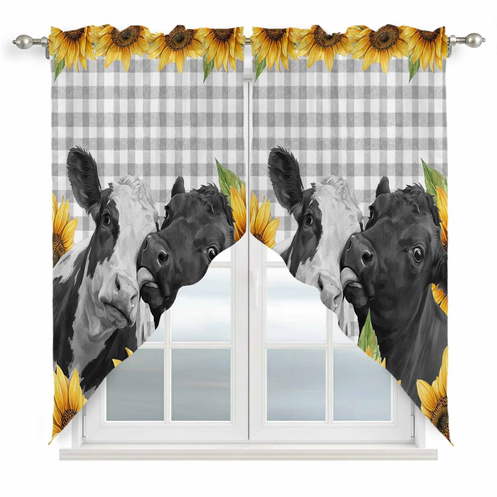 Farm Animals Swag Curtain Valance for Window 2 Panels Funny Pair Cows ...
