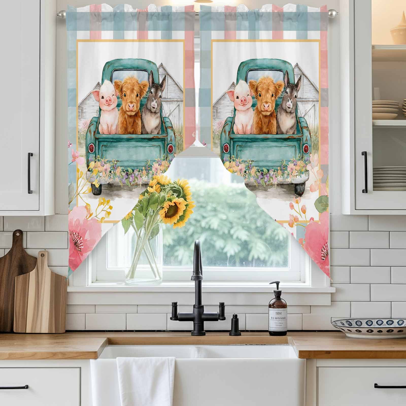 Farm Animals Swag Curtain Valance for Windows, Funny Pig Cow Donkey ...