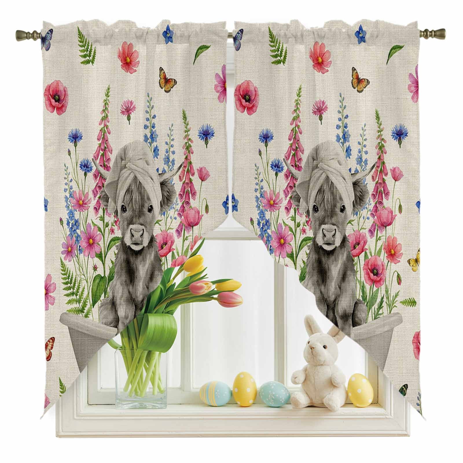 Farm Animals Swag Kitchen Curtain Valances, Gray Shower Cap Tub Funny ...