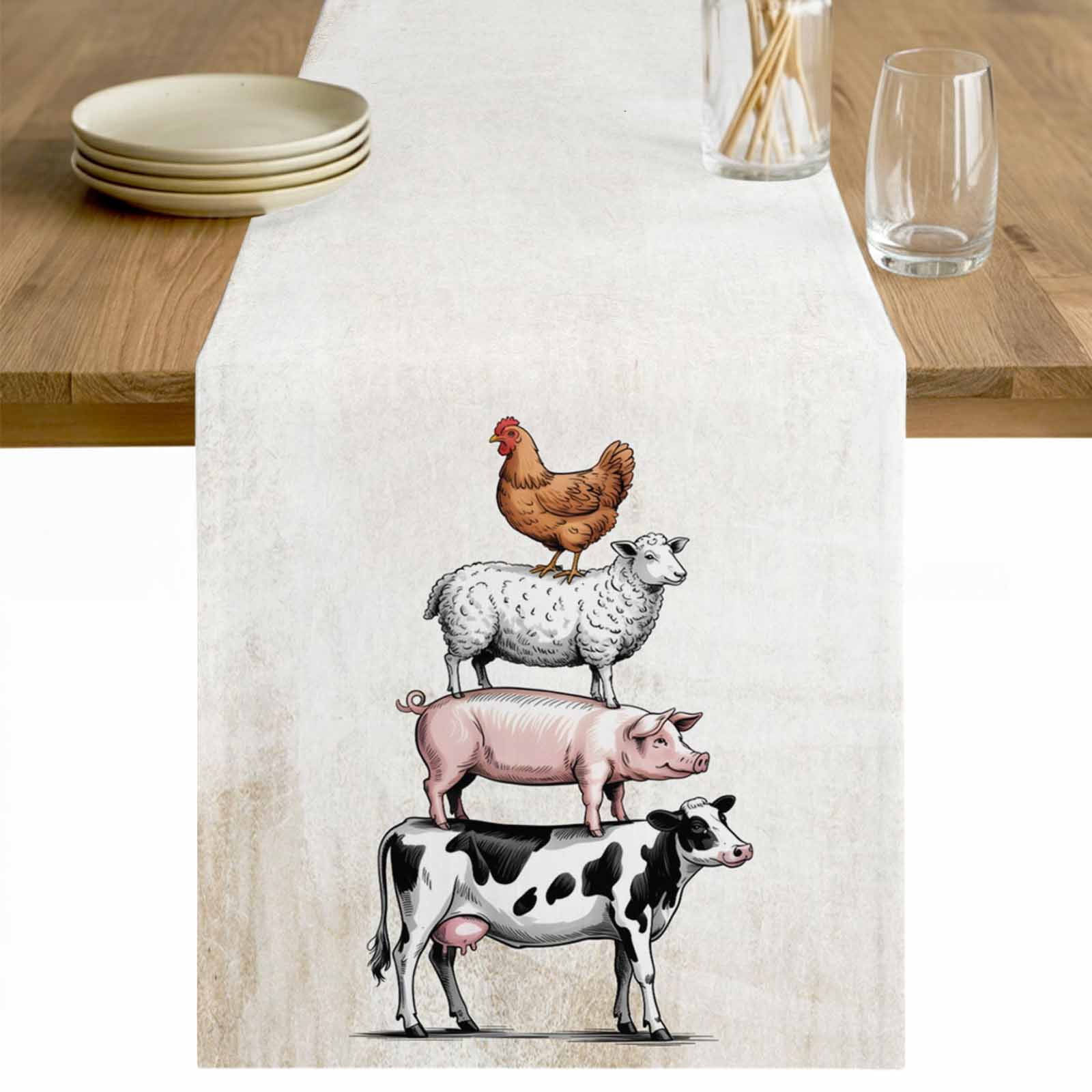 Farm Animals Table Runner 90 Inches Long Farmhouse Dress Scarves, Retro ...