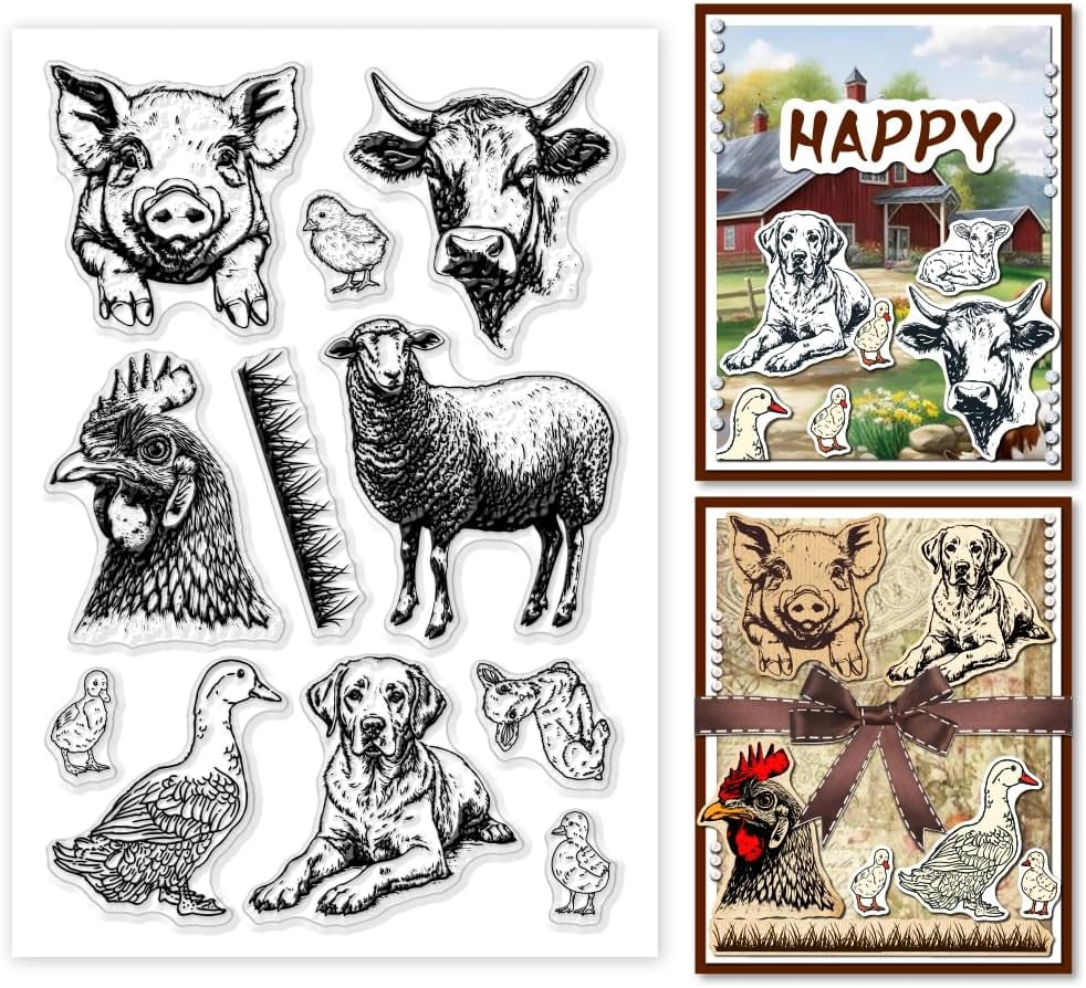 Farm Animals Theme Clear Stamps Set 11pcs Silicone Stamp Pig Cow Dog ...