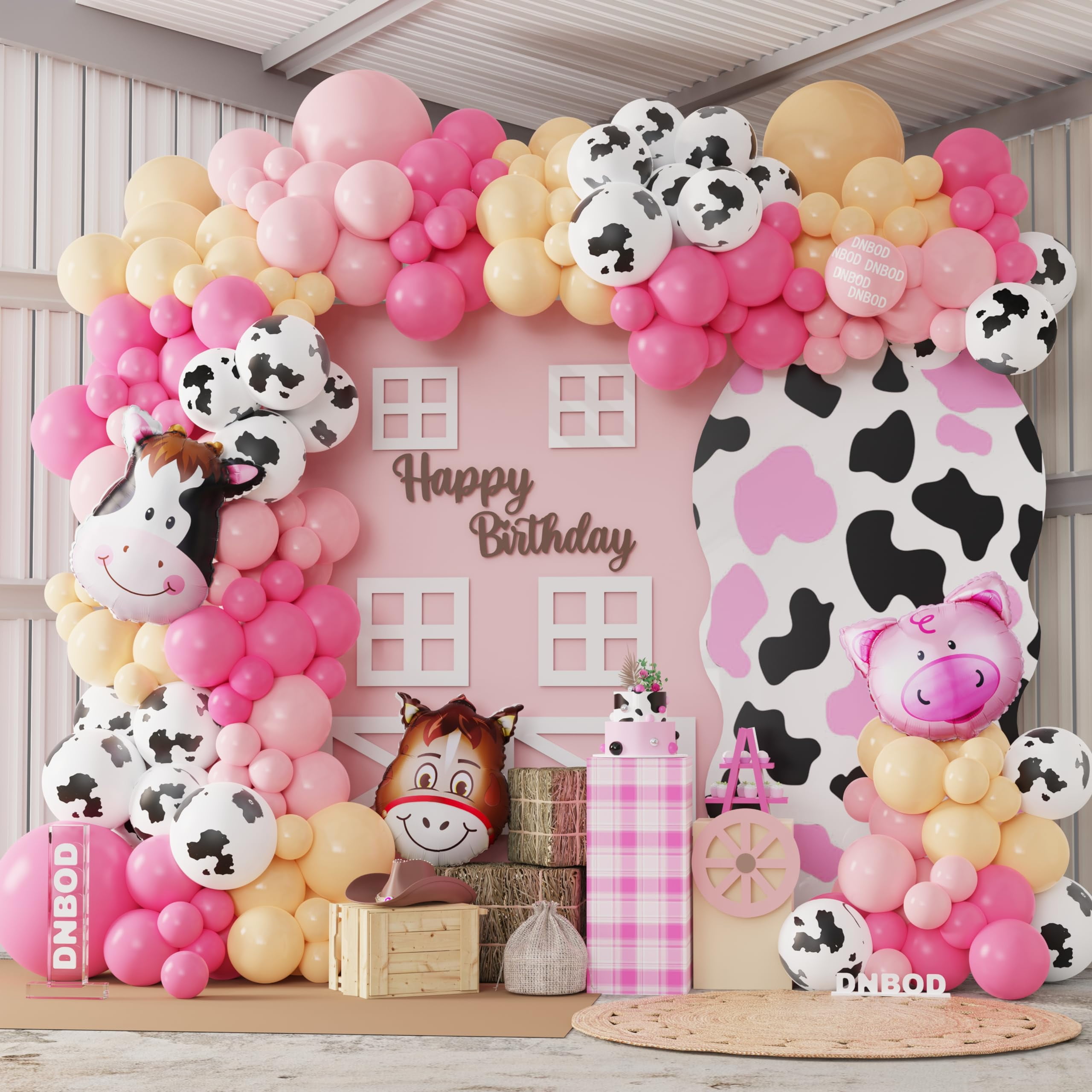Farm Animals Theme Party Decorations,160Pcs Apricot Pink Cow Print ...