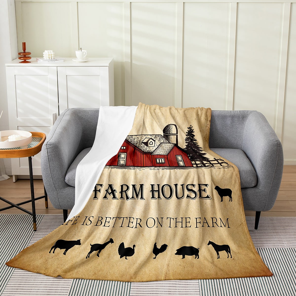Farm Animals Throw Blanket Windmill Decor Farmhouse Fleece Blanket ...