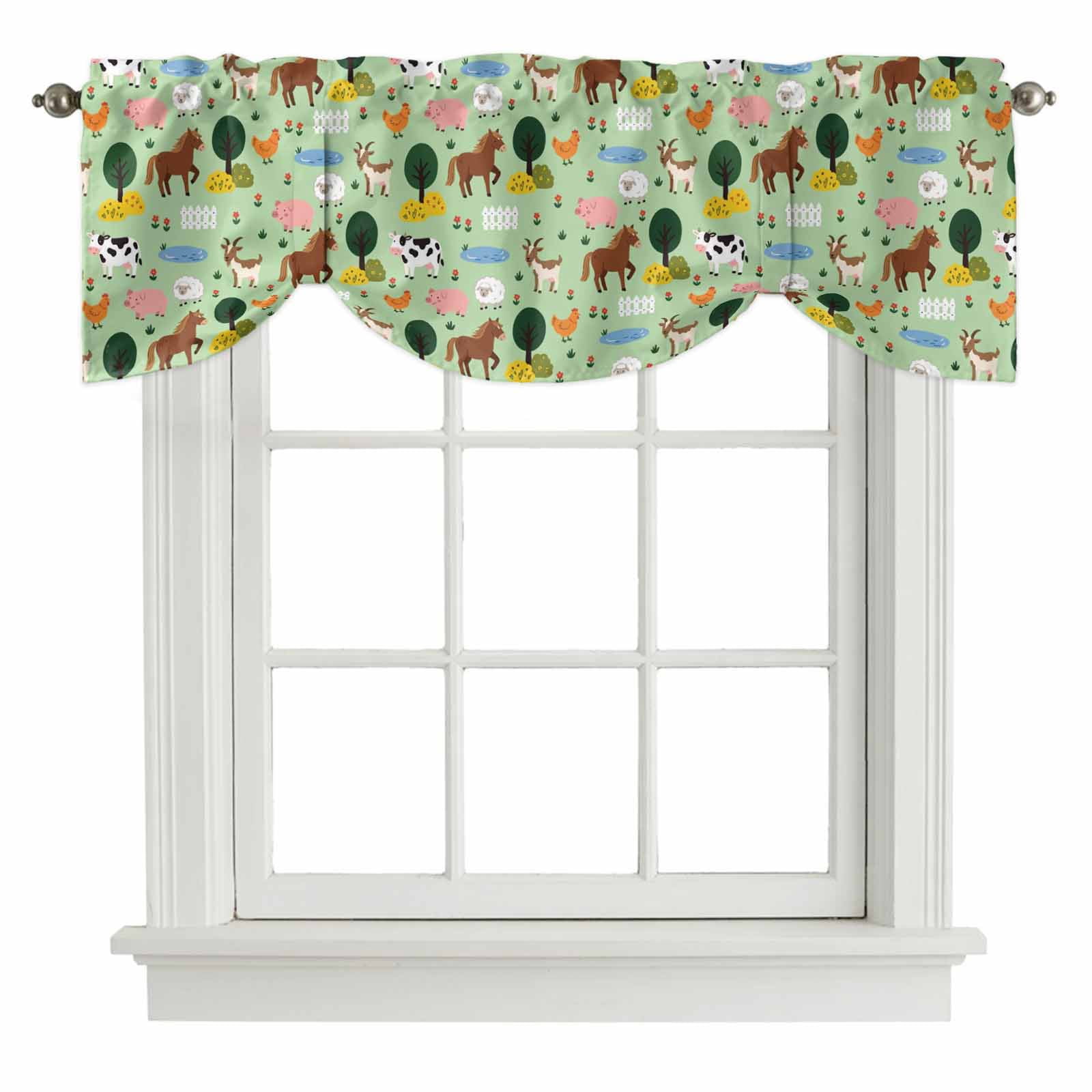 Farm Animals Tie Up Valance Curtains Cute Cow Pig Horse Country Garden ...
