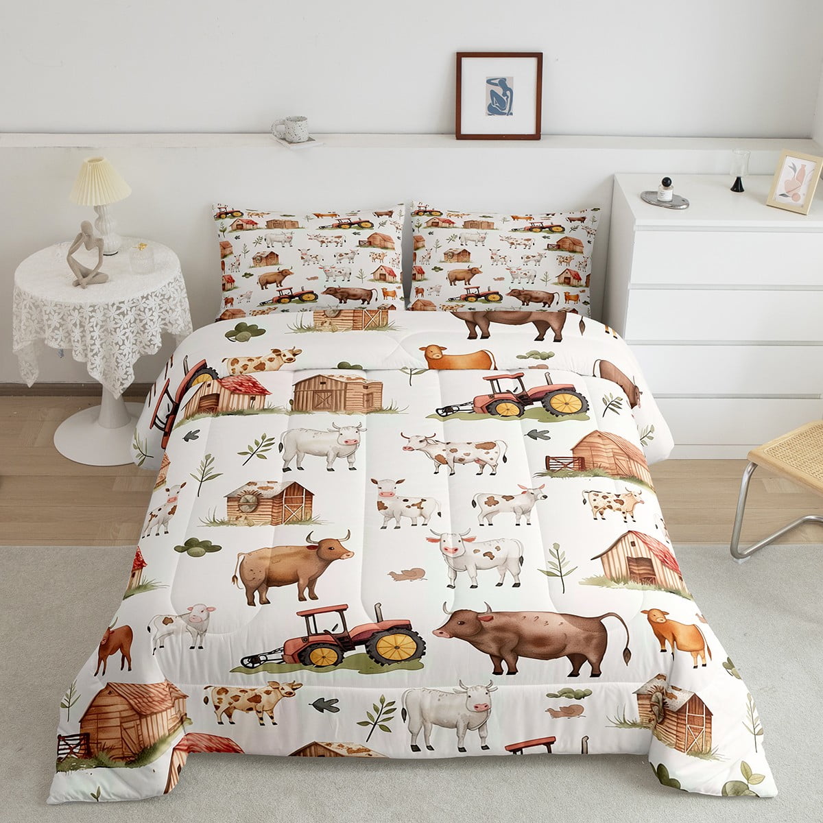 Farm Animals Toddler Comforter Set,Countryside Rural Cow Bedding Set ...