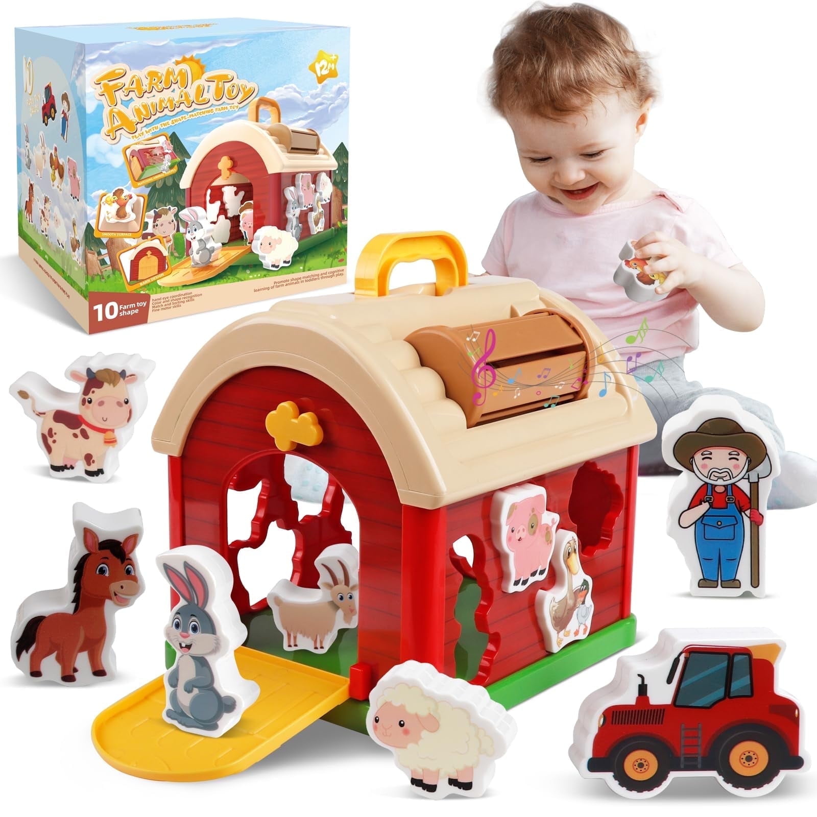Montessori Farm Animal Toy, Shape Sorting & Stacking Educational Toy ...