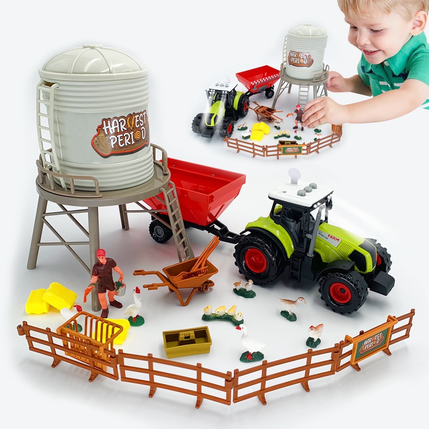 Farm Animal Tractor Toys, Barn Toy Combine Harvester Tractor, Gift for ...