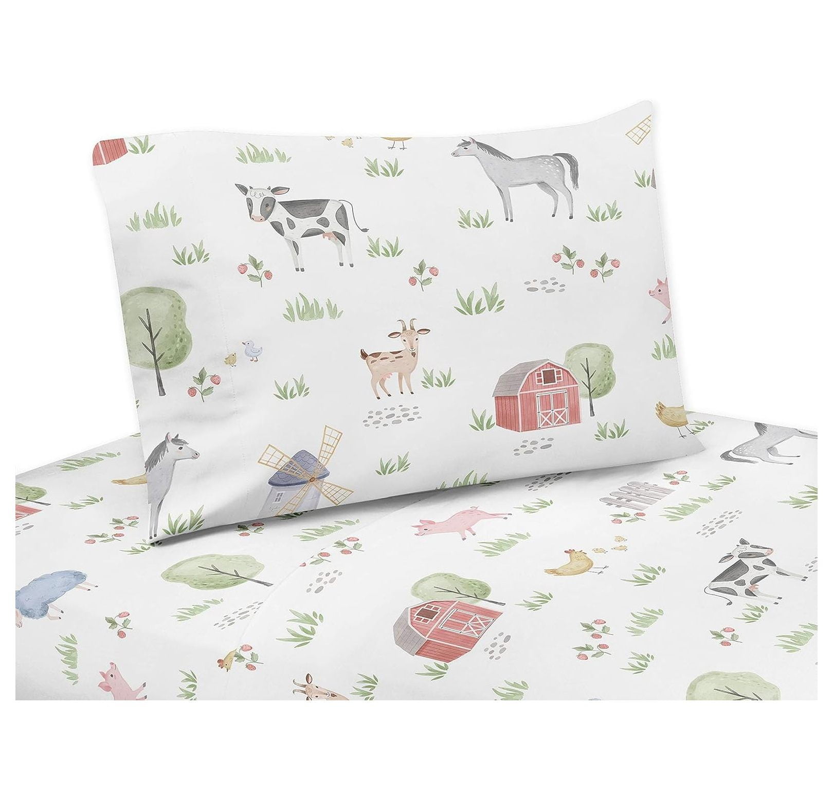Farm Animals Twin Sheet Set - 3 Piece Set - Watercolor Farmhouse Horse ...