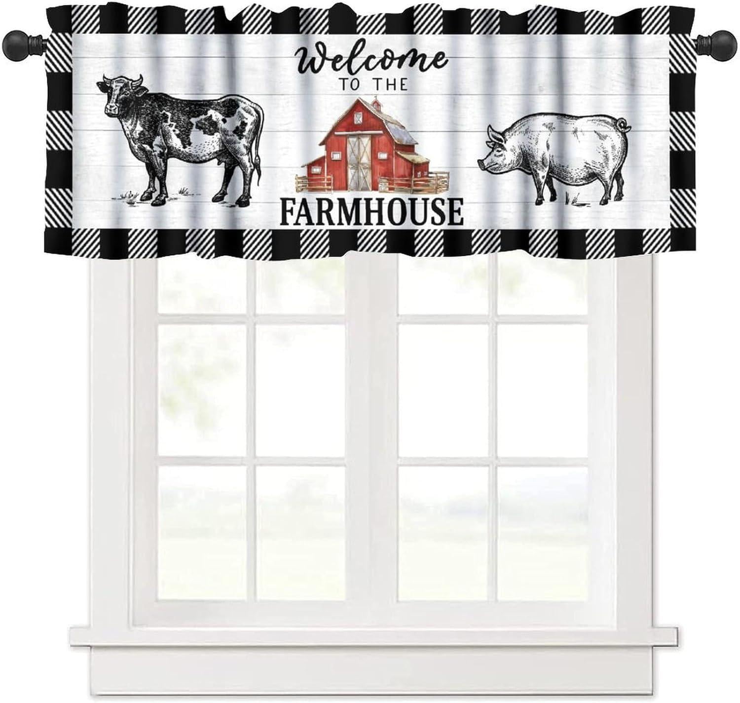 Farm Animals Valance Curtains Farmhouse Cow Pig Rustic Retro Wooden ...