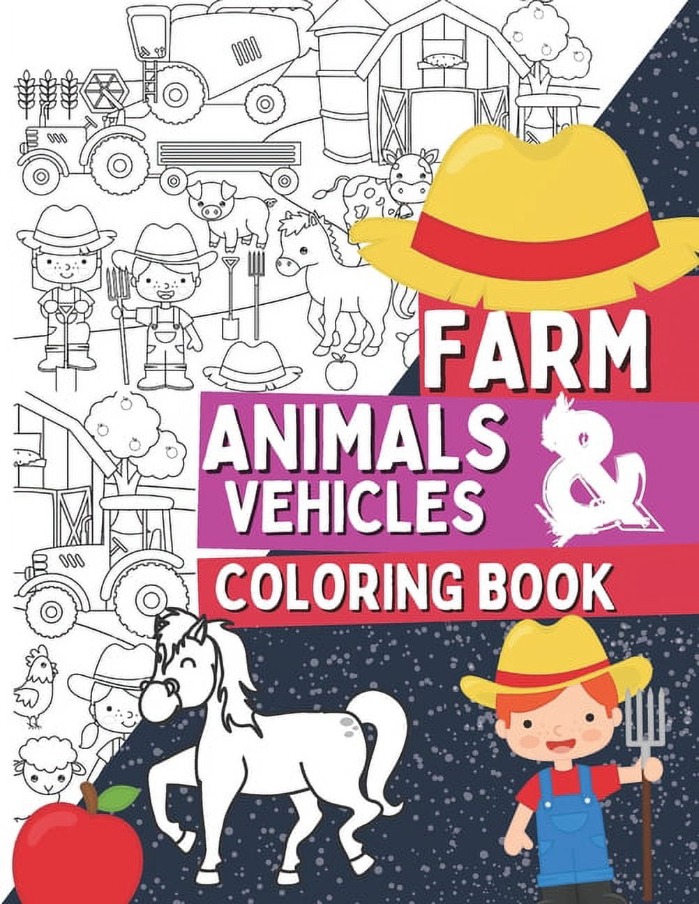 Farm Animals & Vehicles Coloring Book: Coloring Pages For Kids and ...