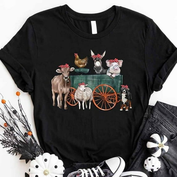 Farm Animals Wagon Country Life Barnyard Graphic Tee Unisex Cotton T ...