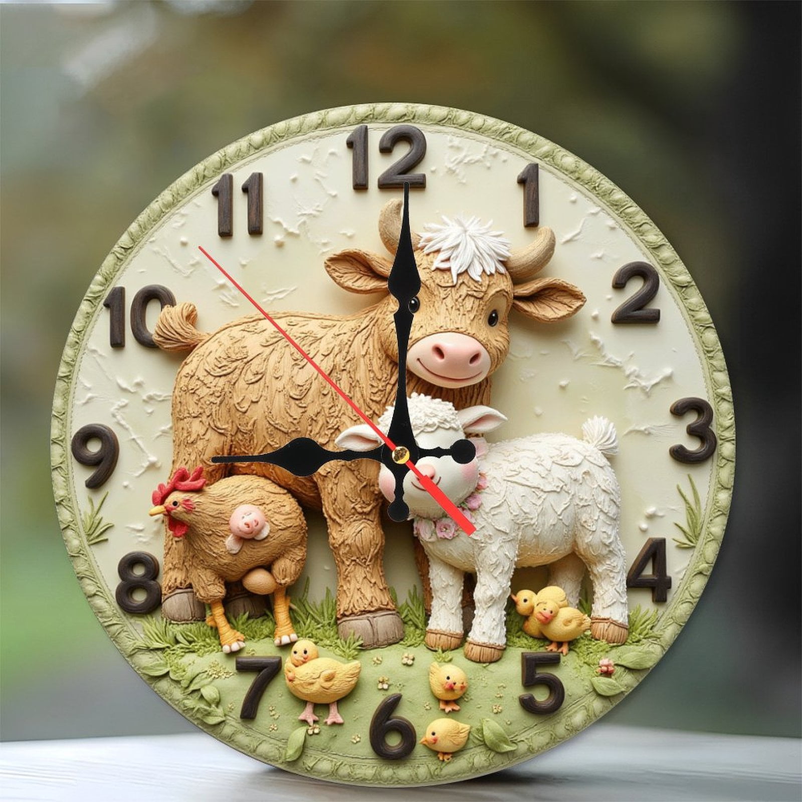 Farm Animals Wall Clock Cute Cow Lamb Chicken Figurine Home Decor 10 ...