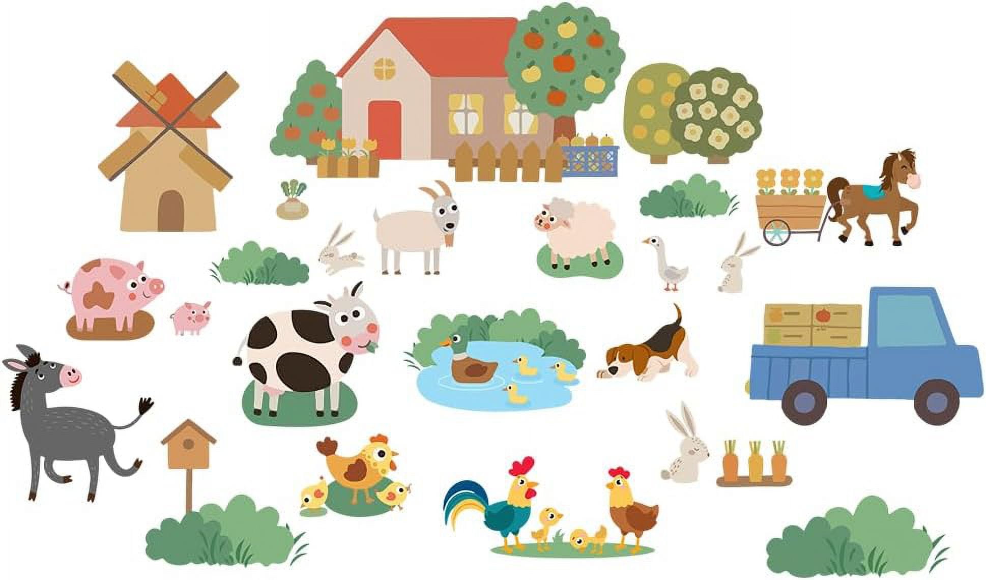 Farm Animals Wall Stickers Cow Pig Rabbit Wall Decals Windmill Fruit ...